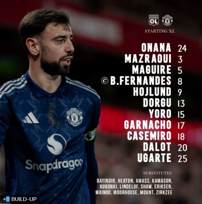 [UEL 라인업] 가르나초-호일룬-브루노 최전방! '우승 후보' 맨유, 리옹전 선발 공개 : zum 뉴스