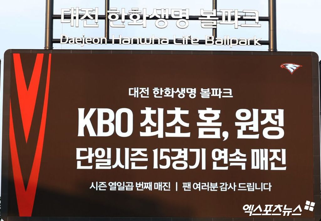 한화 12연승의 놀라운 사실, 전 경기 만원관중과 함께했다…KBO 최초 단일시즌 홈+원정 15G 연속 매진 '대기록' [대전 현장] : zum 뉴스