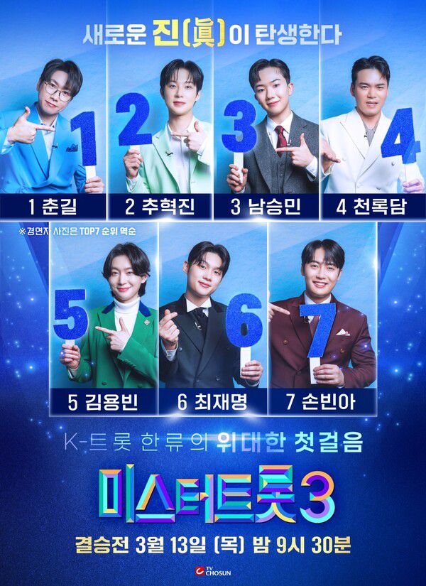 '미스터트롯3' 손빈아-최재명-김용빈-천록담-남승민-추혁진-춘길, TOP7 모든 것을 건 마지막 결승전 무대 : zum 뉴스